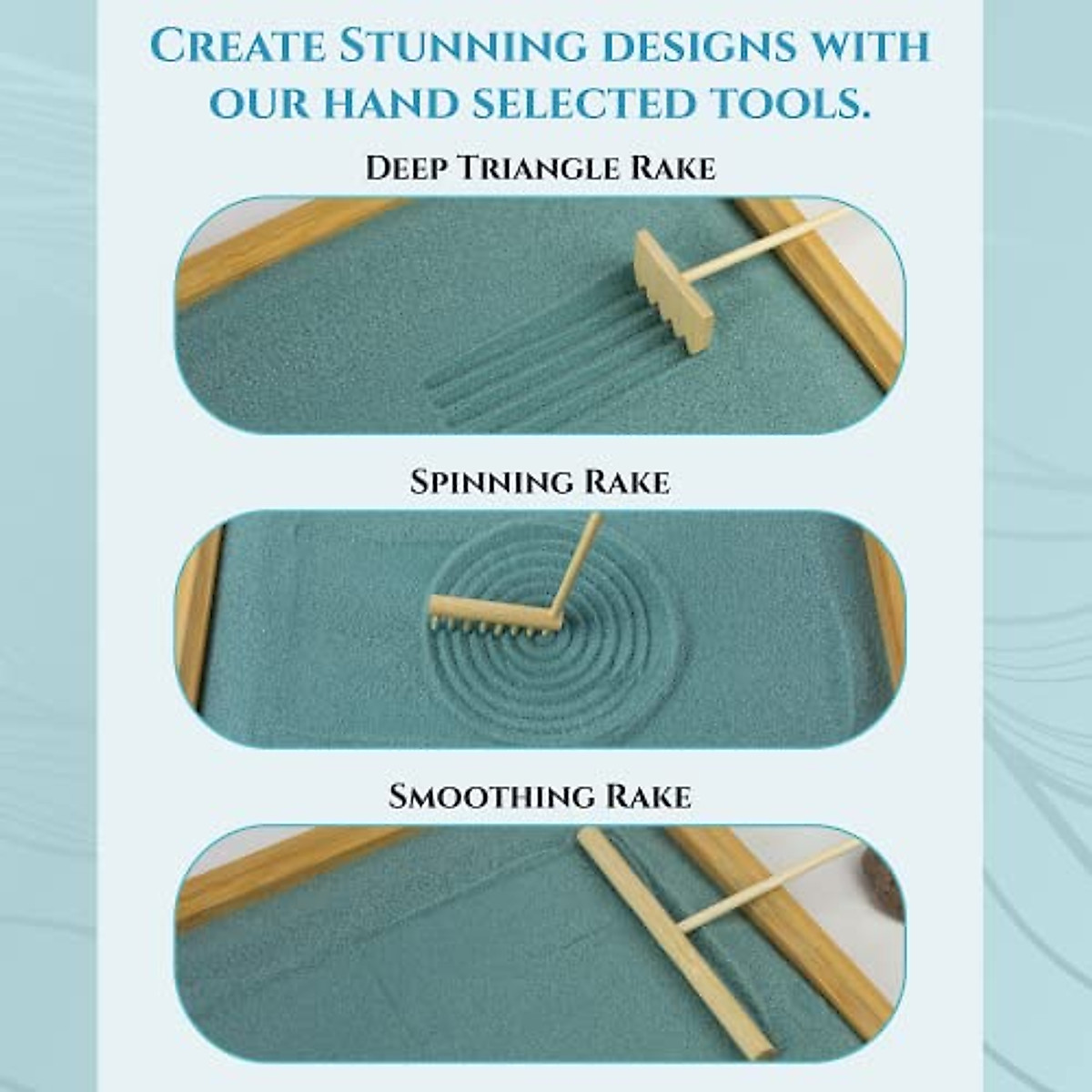 Desktop Tranquility Large Japanese Zen Garden Kit for Home or Office Desk | Office Decor Zen Garden Kit Improves Meditation | Includes Sand Tray, Bamboo Tools, Rocks, and Wooden Flower | 11" x 7.5"