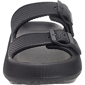 BRONAX Cloud Slides for Women Shower Pillow Slippers Cushion Bathroom Pool Extra Thick Sole Adjustable Double Buckle Foam Beach Sandals Ladies Soft Size Black