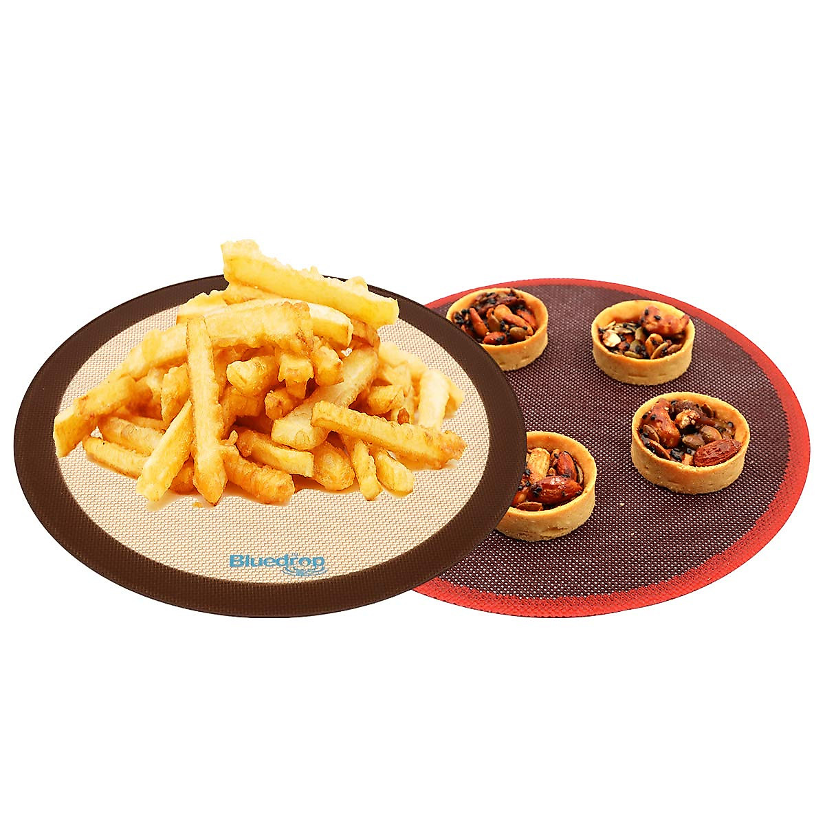 Bluedrop Round Silicone Baking Mats and Perforated Baking Sheet Sets For Toaster Oven Liners Pizza Tarlets Bread Cooking Sheets Air Fryer Non Stick Baking Mats Pack of 2