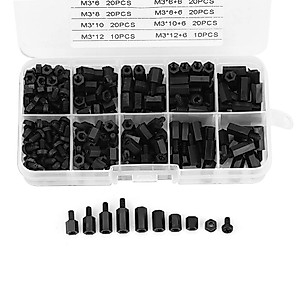 300pcs Black M3 Male Female Standoffs Screws Nuts Assortment Kit with Box Widely Used in Machinery Industry, Electronic Industry, Testing Equipment, Electric Equipment