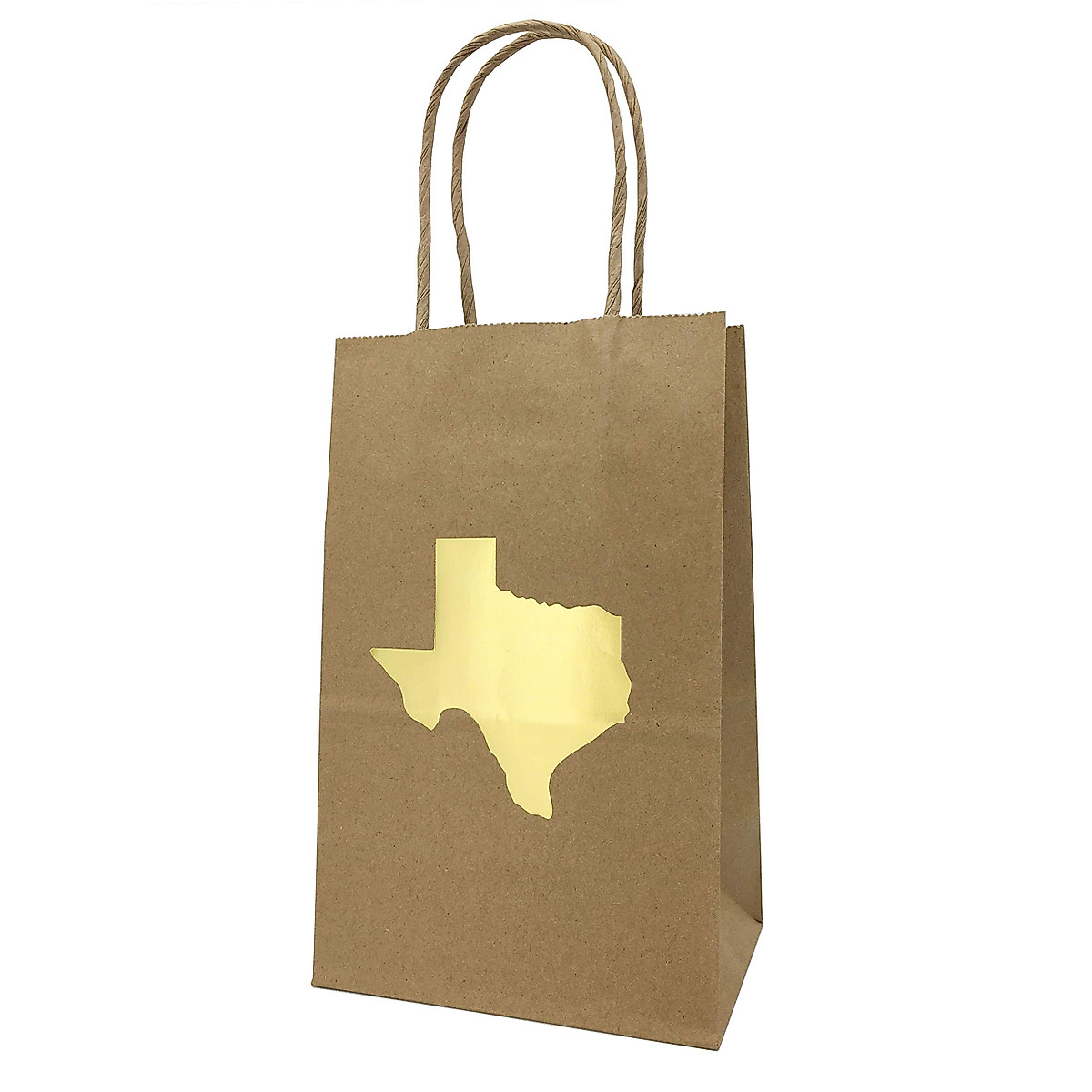 6 Texas Gift Bag with Gold Foil State of Texas Shape Kraft Gift Bag Rose Size 5.25 x 3.5 X 8.5 Inches
