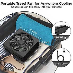 KITWLEMEN Table Fan - 8" Portable Desk Fan with 4 Cooling Speeds & 8H Timer, Box Fan Fit for Small Window, 90°Tilt Air Circulator Fan for Bedroom, Bathroom, Office and Dorm (Black)