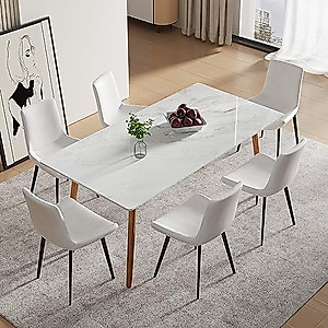 Miereirl Dining Chairs Set of 4 with PU Cushion Mid Century Modern Metel Legs for Indoor Kitchen & Dining Room Chairs Comfortable Chairs Suitable for Home Coffee White
