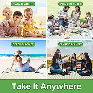 ZAZE Extra Large Picnic Outdoor Blanket, 80''x80'' Waterproof Foldable Blankets Gingham Picnic Mat for Beach, Camping on Grass Picnic Blankets (Green and White)