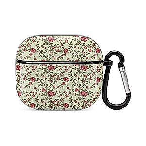 Red Rose Seamless Printed Bluetooth Earbuds Case Cover Compatible for Airpods 3 Protective Storage Box with Keychain