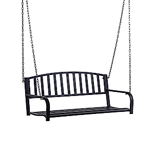 Outsunny 2 Person Front Porch Swing Patio Swing Bench, Outdoor Steel Swing Chair with Sturdy Chains, for Backyard, Deck, 528 lb Weight Capacity, Black