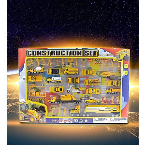 METRO Complete Construction Crew 43 Piece Mini Toy Diecast Vehicle Play Set, Comes with Street Play Mat, Variety of Vehicles and Figures