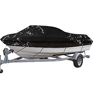 Waterproof 17'- 19' Boat Cover - Heavy Duty 600D Dual PU Trailerable Marine Grade Polyester Canvas, Fits 17-19ft V-Hull, Tri-Hull, Fishing Boat, Runabout, Pro-Style Bass Boat with Tightening Strap