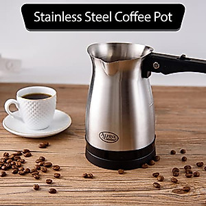 Arabic, Greek, & Turkish Electric Coffee Maker Machine Pot Warmer Kettle Premium Quality Stainless Steel 0.3 L, 4 Cup Capacity Cool Touch Handle Cordless Base (Foldable Handle, Travel Size)