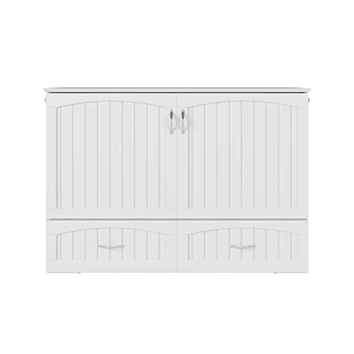 AFI, Southampton Murphy Bed Chest with 6 inch Memory Foam Folding Mattress, Built-in Charging Station and Storage Drawer, Full, White