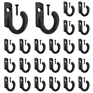 ZZLZX 24PCS Mini Metal Wall Mounted Hooks for Kitchen Hat Keys Scarves Bags Clothes with Black Screws Farmhouse Vintage Handmade