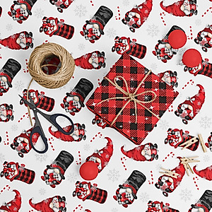 ZINTBIAL Christmas Wrapping Paper for Kids Adults - Xmas Jumbo Sheets with Red/Black Plaid, Santa, Reindeer, Gnome, and "Ho Ho" Designs - 29 x 42 Inches, 6 Jumbo Sheets - Recycled, Easy to Store, Not