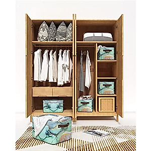 Qumstemily Marble Storage Bins for Shelves, Jade Texture Green Teal Collapsible Storage Boxes Basket for Bedroom/Kitchen, Closet Organizers with Handle, Marble Ink Paint Storage Cubes - 2 Pack