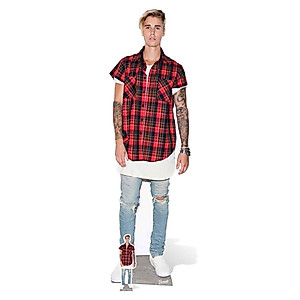 Star Cutouts, Justin Bieber (Red Plaid Shirt), Cardboard Cutout Stand-Up, Celebrity Life-Size Stand-In - 67" x 25"