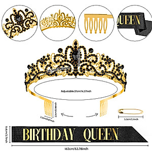 Black Birthday Celebration Set: Sash, Tiara, Headband, and Gold-Accented Decorations for Women