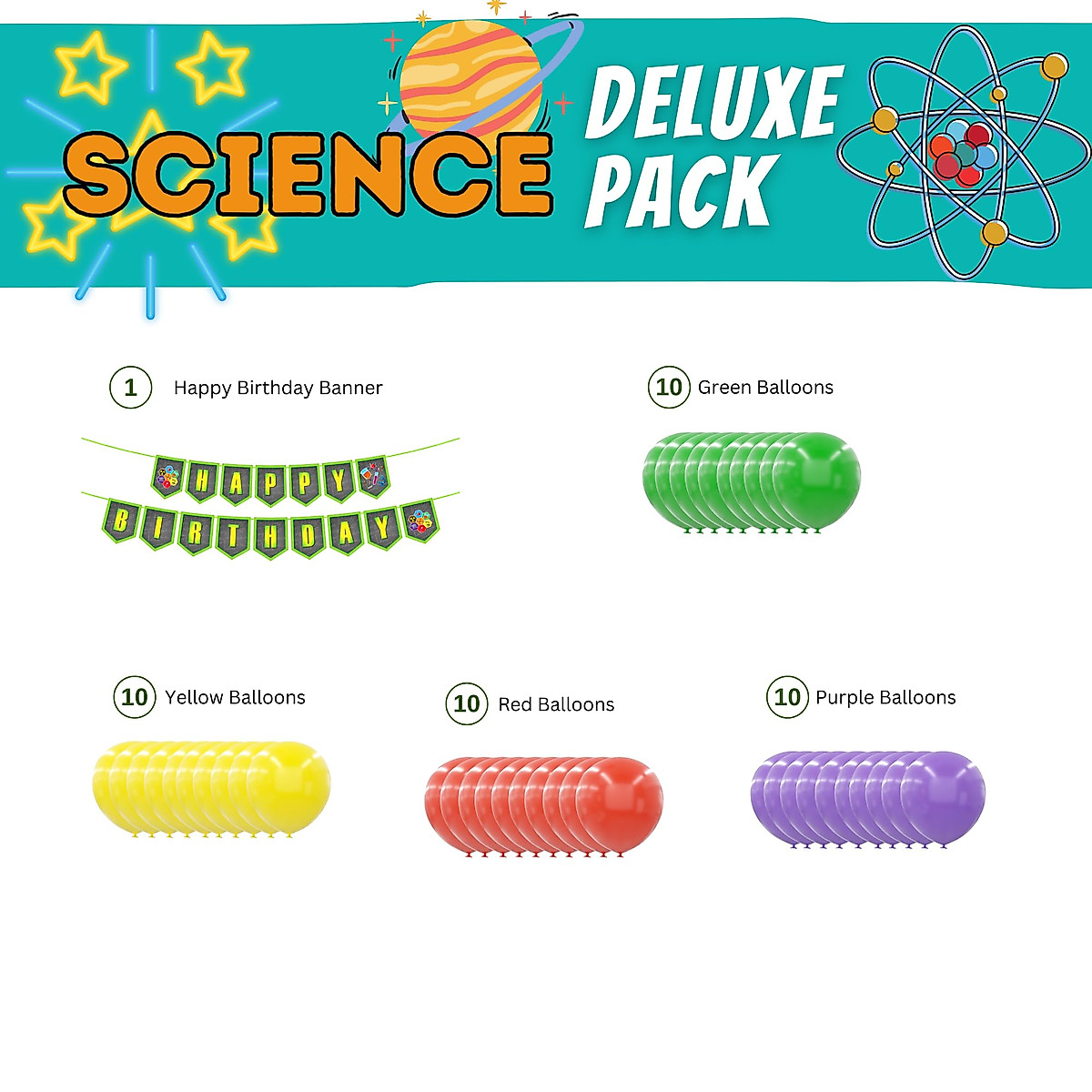 Blue Orchards Science Party Deluxe Party Supplies Pack (143 Pieces for 16 Guests) - Science Party Decorations, Chemistry Party, Mad Scientist Birthday, Plates and Napkins, Science Party Favors
