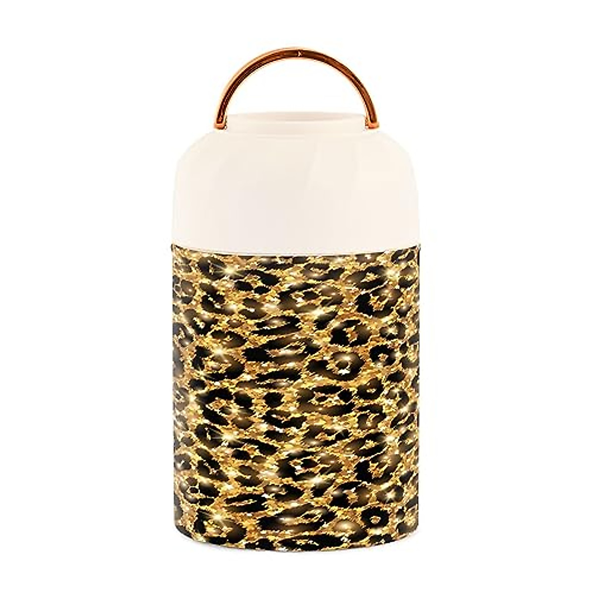 CUPADA Gold Leopard Food Jar for Hot and Cold, Seamless Printed Insulated Food Jars Vacuum 17OZ with Folding Spoon for Work Trip Picnic Camping