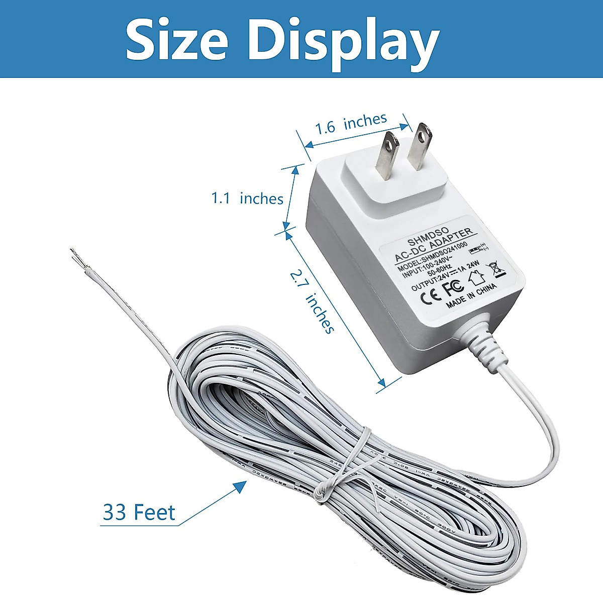 DC 24Volt Transformer,C Wire Adapter,33 FT Long Cable,Compatible with Ring Doorbell Transformer and Thermostat for Sensi,ecobee and Honeywell Transformer
