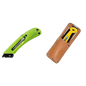 Pacific Handy Cutter S5R Safety Cutter + Leather Holster Utility Knife Bundle