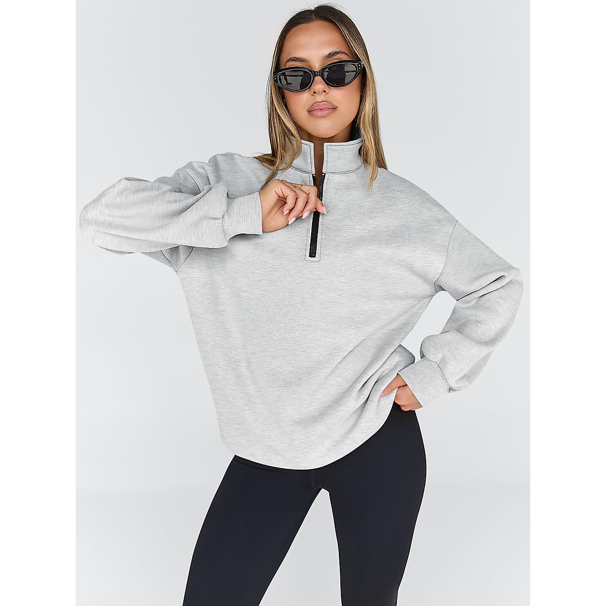 Trendy Queen Womens Oversized Sweatshirts Fall Fashion Hoodies Half Zip Pullover Long Sleeve Shirts Clothes Outfits Grey S