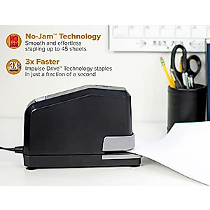 Bostitch Office Impulse Heavy Duty Electric Stapler Value Pack, 45 Sheet Capacity, Includes 5,000 Staples & Staple Remover, No-Jam, Faster Stapling, Black