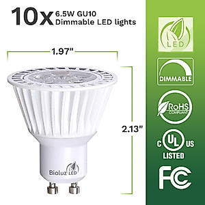 Bioluz LED 10 Pack Commercial Grade GU10 LED Bulb Dimmable 3000K 50W Halogen Replacement 120v UL Listed (Pack of 10)