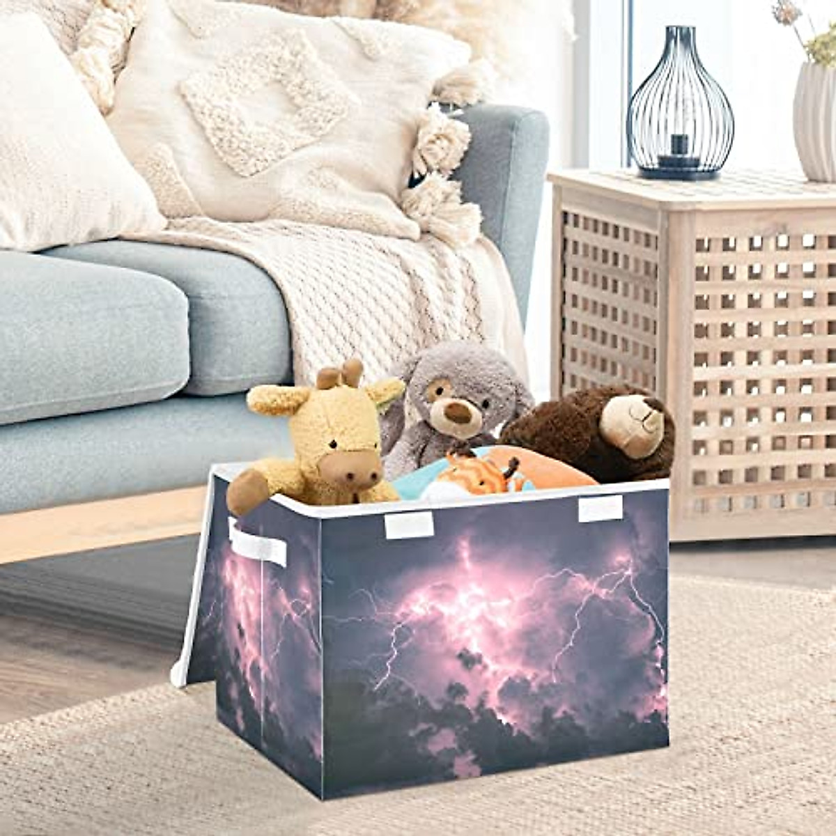 Kigai Thunder Lightning Red Storage Baskets for Shelves Foldable Closet Basket Storage Bins with Lid for Clothes Home Office Toys Organizers