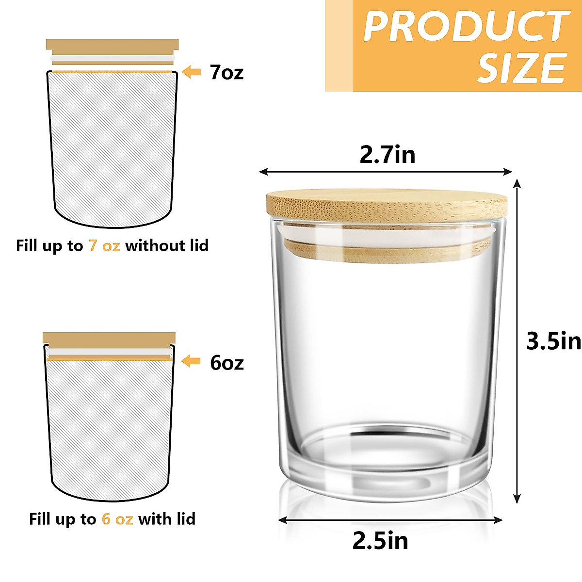 Artcome 16 Pcs Candle Glass Jars with Bamboo Lids Set for Making Candles - 16 7oz Empty Candle Jars, 16 Bamboo Lids, 16 Label Stickers, 16 Warning Labels, Dishwasher Safe