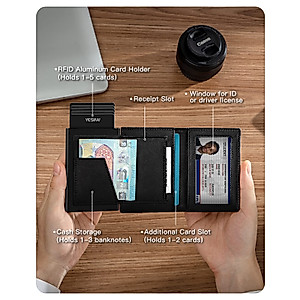 YESIIW AirTag Wallet for Men - RFID Protected, Premium Space Aluminum and Quality Leather, Black