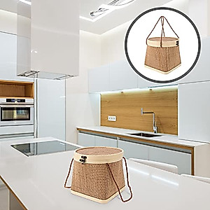 Angoily Wicker Baskets Wicker Basket Rattan Handwoven Basket with Handle and Lid Portable Rattan Egg Container Wooden Woven Storage Basket Organizer Bins Basket
