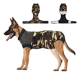 Jiupety Dog Recovery Suit Adjustable, Dog Bodysuit for Abdominal Wound After Surgery, Substitute E-Collar, 3XL Size, Anti-Licking Surgical Dog Onesies, Camo.