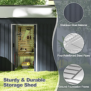 IRONMAX Outdoor Storage Shed with Floor, 6 x 3 FT Galvanized Steel Garden Shed Cabinet with Double Sliding Door & Air Vent, Utility Metal Tool Storage Shed House for Garden, Backyard, Patio, Lawn