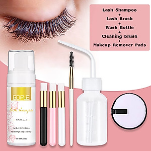 100ml Lash Shampoo Kit for Lash Extensions Eyelash Extension Cleanser Lash Mousse, USB Mini Portable Fan Nano Mister Rechargeable Electric Handheld Lash Shampoo Brush Plastic Wash Bottle Aftercare Bag