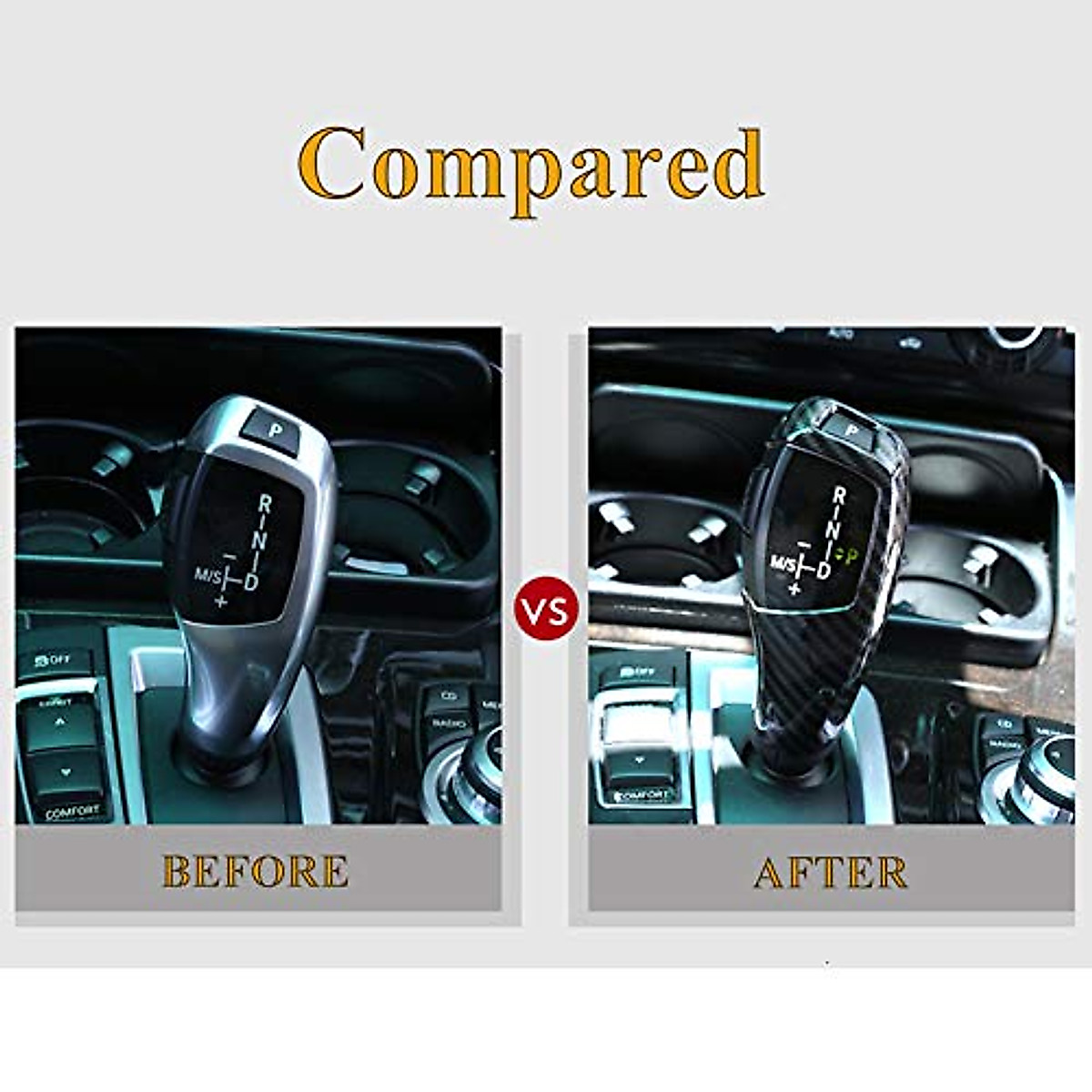 DesirePath Car Gear Shift Knob Cover Trim Carbon Panel Frame Cove Fiber Sticker Head Trim Fit for BMW E60 E70 X5 X6
