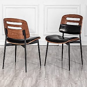 LUNLING Mid Century Modern Dining Chairs, Black Leather Upholstered Kitchen & Dining Room Chairs,Modern Accent Desk Chairs Set of 2,Metal Legs,Adjustable Foots