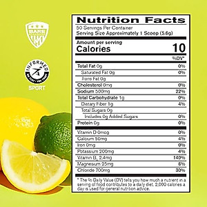 BARE PERFORMANCE NUTRITION BPN Electrolytes Hydration Drink Mix | Sugar Free Electrolyte Powder | 500mg Sodium per Serving | Naturally Sweetened | Lemon Lime, 50 Servings