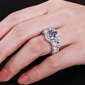 Jeulia 8.2 Carat Halo Rings for Women Sterling Silver Oval Cut Cubic Zirconia Wedding Rings CZ Solitaire Engagement Rings Romantic Jewelry Gift (5.5)