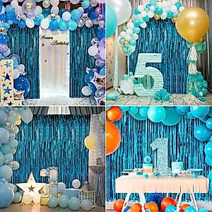 Crosize 3 Pack 3.3 x 9.9 ft Blue Foil Fringe Backdrop Curtain, Streamer Backdrop Curtains, Streamers Birthday Party Decorations, Tinsel Curtain for Parties, Galentines Decor