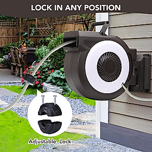IDEALHOUSE Retractable Garden Hose Reel, 1/2 in x 100 ft Wall-mounted Hose Reel, with 9- Function Sprayer Nozzle, Any Length Lock/180° Swivel Bracket/Automatic Rewind/Slow Return System/Easy Watering