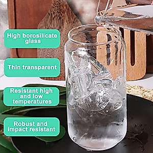 Beer Can Glass with Bamboo Lids and Straw 16 oz Drinking Glasses Can Tumbler Clear Glass Cups Reusable Beer Can Shaped High Borosilicate Glass Great for Smoothies, Tea, Cola, Juice,Soda (4pack)