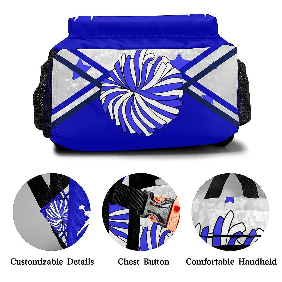 Zaaprint Customized Cheerleaders Cheer Bright Blue Waterproof Backpack with Name for Hiking Camping Picnic