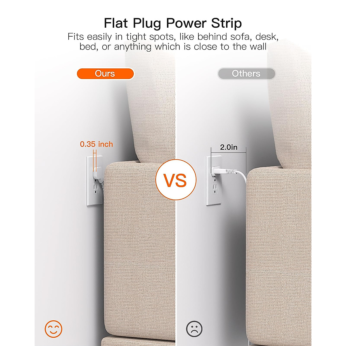 Surge Protector Power Strip with 2 USB C - 5 Ft Flat Extension Cord Flat Plug Power Strip, 4 Widely Outlets and 4 USB Charging Ports, Outlet Extender, 900 Joules, for Home Office Dorm Room Essentials