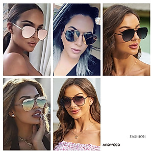 ANDWOOD Oversized Aviator Sunglasses for Women Big Large UV Protection Fashion Sun glasses UV Protection Black Mirrored Gold Shades