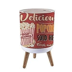 IKFLWJUTFW Small Trash Can with Lid Vintage Popcorn Metal Sign Retro Poster 1950s Style 7 Liter Garbage Elasticity Press Cover for Kitchen Bathroom Office Fashion Paper Basket 1.8 Gallon Multicolor