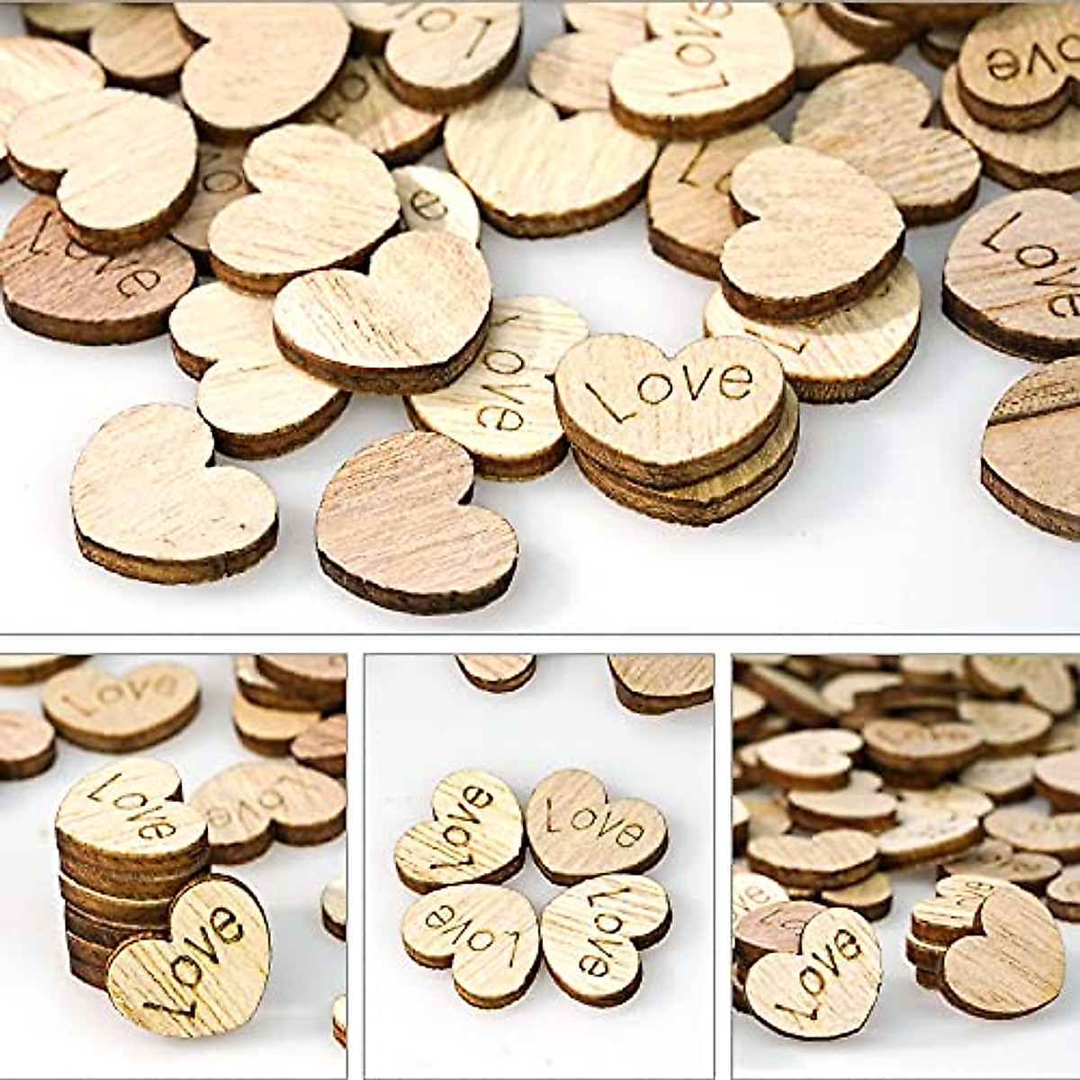 Lystaii 400pcs Rustic Wooden Love Heart Wedding Table Scatter Decoration Valentines’ Day Engraved Natural Wood Heart Table Confetti Children's DIY for Crafts Wedding Engagement Baby Shower Party