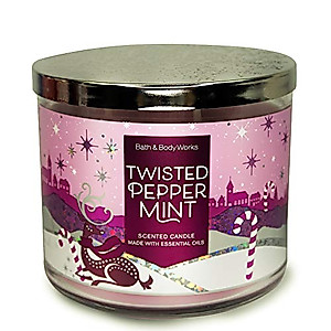 White Barn Bath and Body Works, 3-Wick Candle w/Essential Oils - 14.5 oz - 2020 Holidays Scents! (Twisted Peppermint)