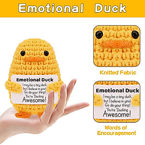 Hoedia Handmade Emotional Pickle Gift, Cucumber Crochet Doll Inspirational Gifts with Cards, Cute Knitted Funny Support Pickle Potato Friend Birthday (Emotional Duck)