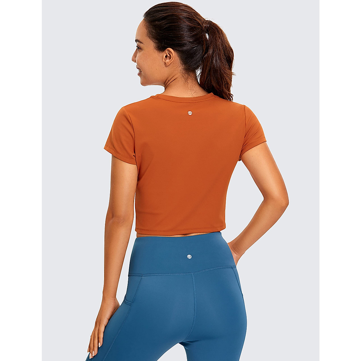 CRZ YOGA Butterluxe Short Sleeve Shirts for Women High Neck Crop Tops Basic Fitted T-Shirt Gym Workout Top Willow Large