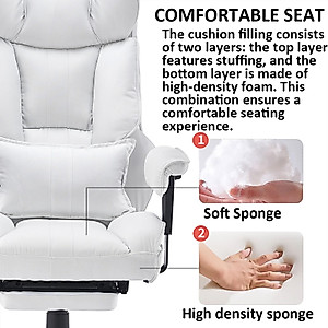 Efomao Fabric Office Chair, Big and Tall Office Chair 400 lb Weight Capacity, High Back Executive Office Chair with Foot Rest, Ergonomic Office Chair for Back Pain Relief, White