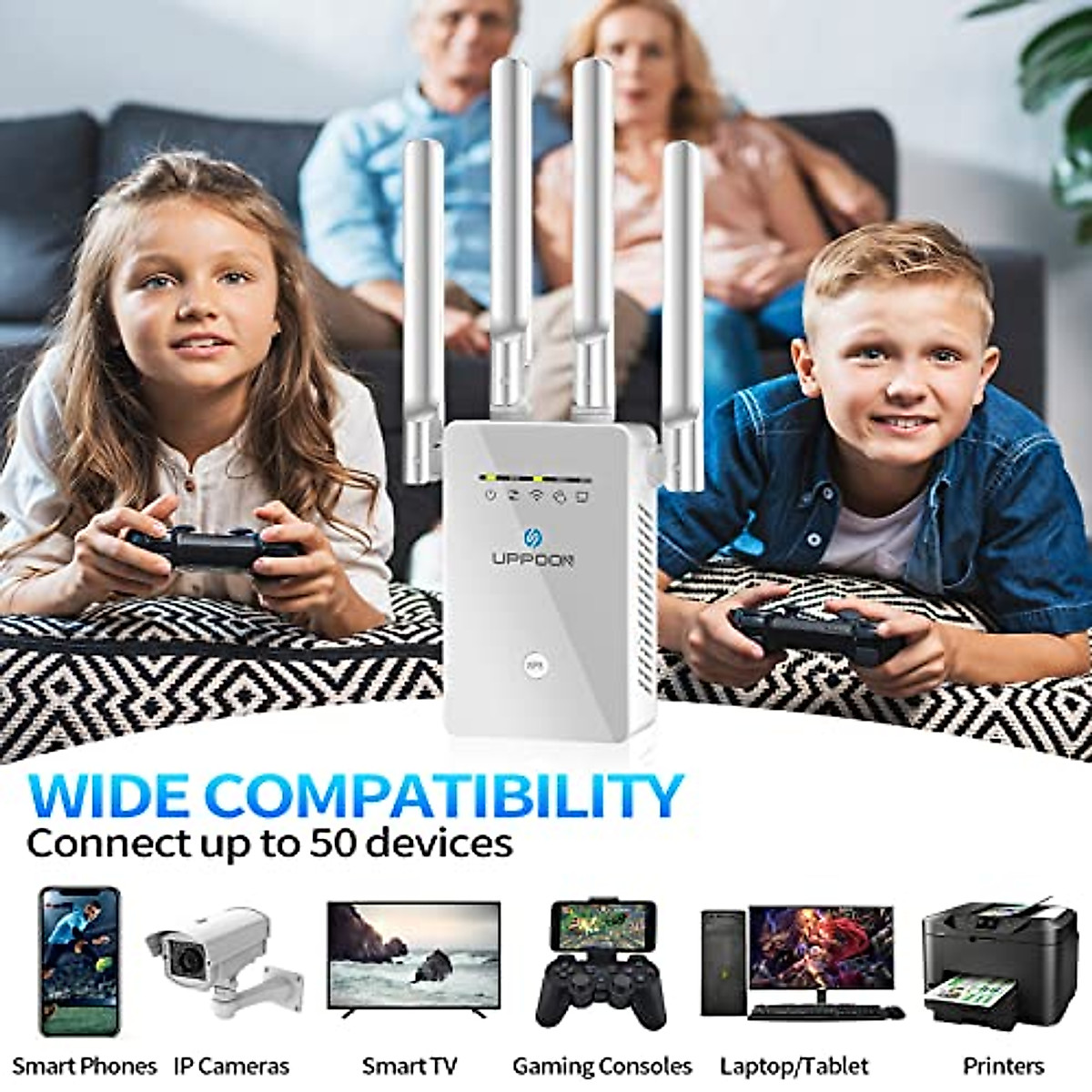 2023 WiFi Extender WiFi Booster, Cover up to 9800 sq.ft & 50 Devices WiFi Range Extenders Signal Booster for Home, Wireless Internet Signal Amplifier with Ethernet Port, Wi Fi Repeater Easy Setup.